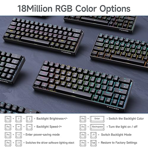 DIERYA T63 60% Wireless Mechanical Gaming Keyboard, Bluetooth/2.4G/Wired RGB Backlit Ultra-Compact 63 Keys Keyboard for PC/Mac Gamer, Typist, Traveler with Blue Switch-Black