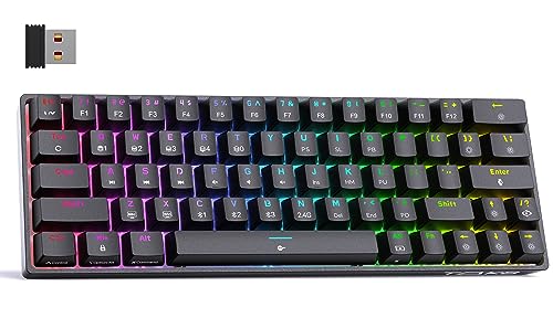 DIERYA T63 60% Wireless Mechanical Gaming Keyboard, Bluetooth/2.4G/Wired RGB Backlit Ultra-Compact 63 Keys Keyboard for PC/Mac Gamer, Typist, Traveler with Blue Switch-Black