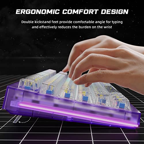 AULA Mechanical Gaming Keyboard, Wireless RGB Gaming Keyboard with Transparent keycaps, Support Hot Swappable and Programmable Macro Functionality, 2.4G & BT5.0 & USB-C, Blue Switch