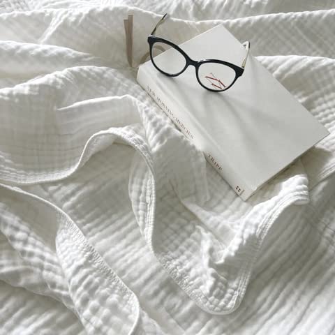 Breathable Adult Muslin “Swaddle” Blanket, 100% Cotton, “90” x 90” Inches, Queen One-Size, Hot Sleeper, Naturally Cooling, Soft Gauze Sheet, Sleeping & Throw (2 Layer Muslin, Natural White)