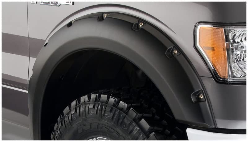 Bushwacker Pocket/Rivet Style Front Fender Flares | 2-Piece Set, Black, Smooth Finish | 20055-02 | Fits 2008-2010 Ford F-250/F-350 Styleside Super Duty