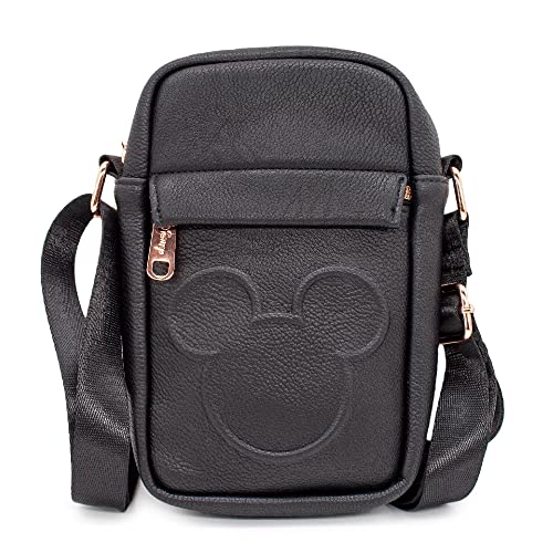 Buckle Down Disney Bag, Cross Body, Mickey Mouse Head Embossed, Black, Vegan Leather