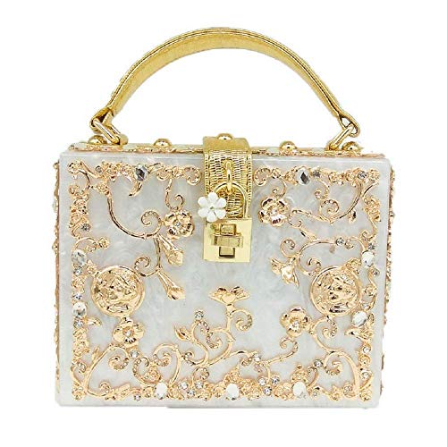 Tngan Women Evening Clutch Acrylic Square Box Bag with Rhinestones Shoulder Bag Crossbody Bag Handbag, White