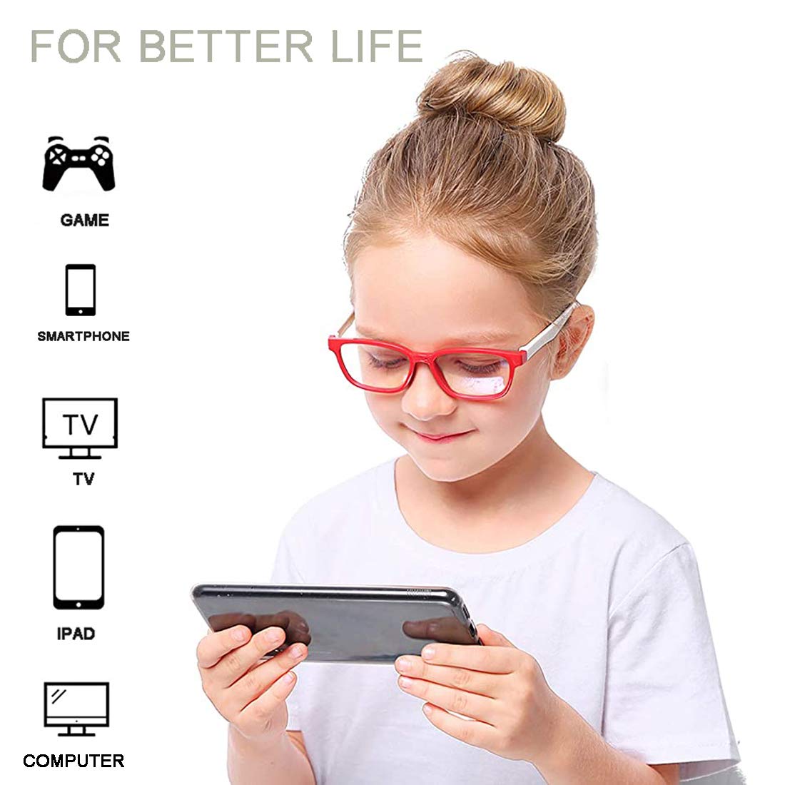 AHXLL Kids Blue Light Blocking Glasses 2 Pack, Anti Eyestrain & UV Protection, Computer Gaming TV Phone Glasses for Boys Girls Age 3-9 (Transparent Purple+ Transparent Pink)