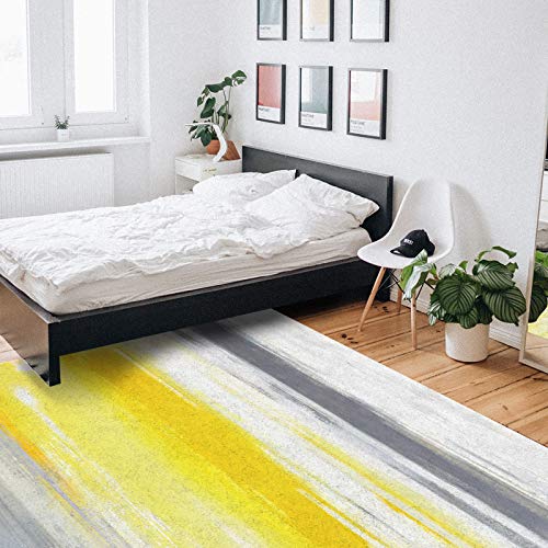 Abstract Yellow Grey Pattern Filling Area Rug 3'x5' Kitchen Rugs Non Skid Washable Baby Carpet, White Shabby Pattern Absorbent Hallway Runner Rug for Living Room/Bathroom/Bedroom