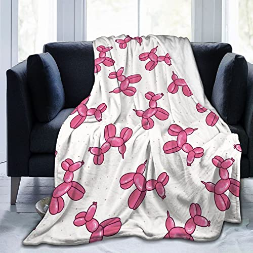 Cute Cartoon Pink Balloon Animal Dog Throw Blanket Soft Flannel Fleece Blankets for Bed Couch Sofa,All Season Cozy Blankets Throws King Queen Full Size for Kids Women Adults 60"X50"