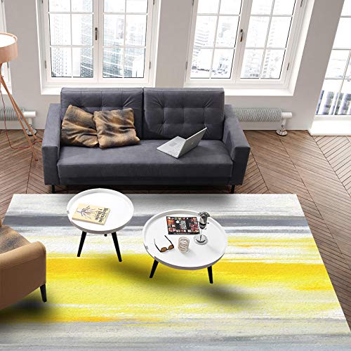 Abstract Yellow Grey Pattern Filling Area Rug 3'x5' Kitchen Rugs Non Skid Washable Baby Carpet, White Shabby Pattern Absorbent Hallway Runner Rug for Living Room/Bathroom/Bedroom