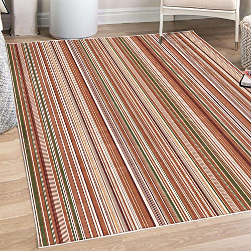 Lunarable Geometric Decorative Rug, Colorful Vertical Stripes Arrangement Abstract Ornamental Line Design, Quality Carpet for Bedroom Dorm and Living Room, 4' X 5' 5", Pale Cinnamon