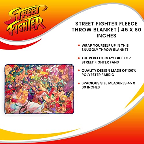 Street Fighter Fleece Throw Blanket | Plush Soft Polyester Cover For Sofa and Bed, Cozy Home Decor, Luxury Room Essentials | Capcom Video Game Gifts For Adults and Kids | 45 x 60 Inches