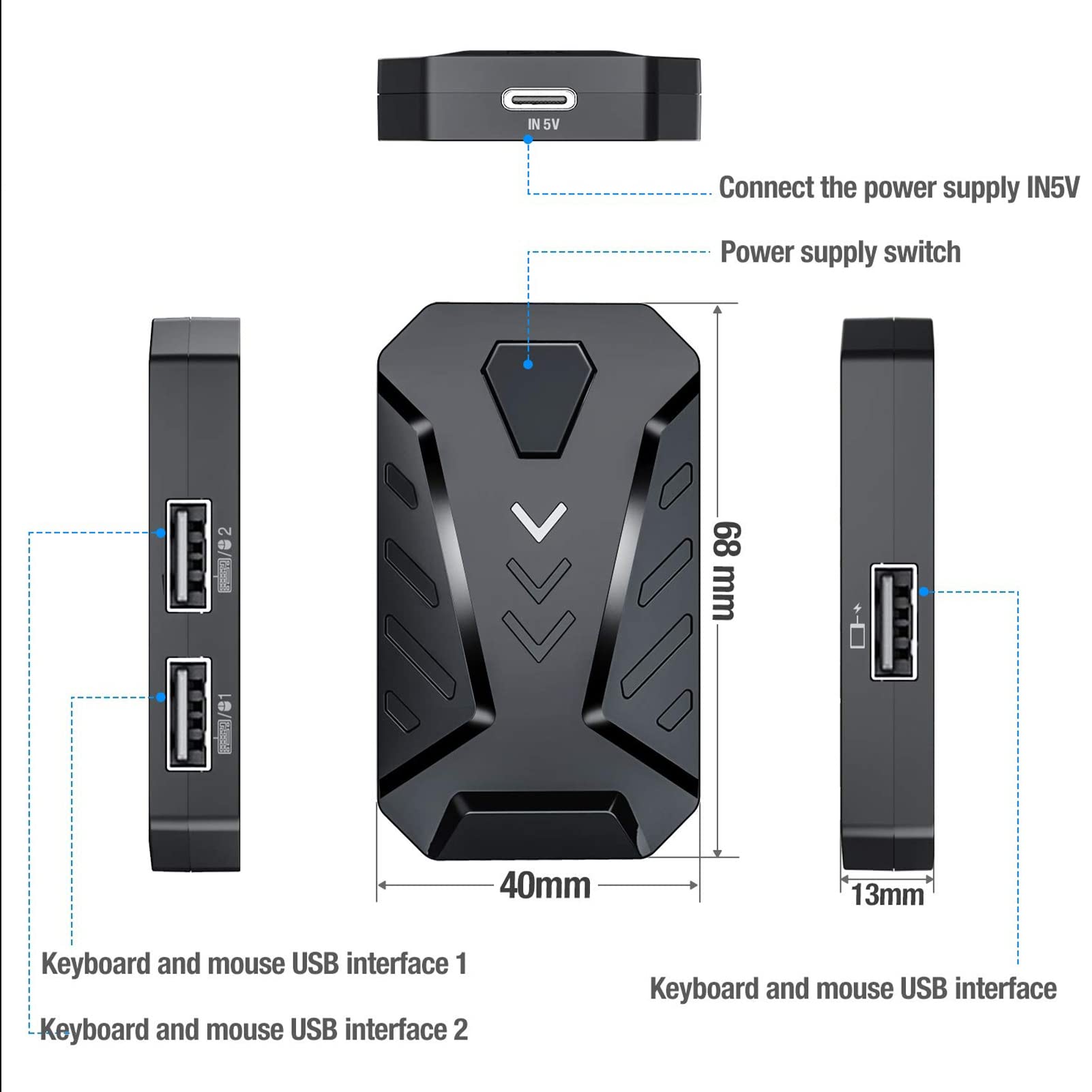 RGB One Hand Mechanical Gaming Keyboard and Mouse, USB Wired 35 Keys Gaming Keyboard Mouse Combo with Mobile Game Controller Adapter Converter for Smartphone(Mix Pro+F6 Keyboard+G2
