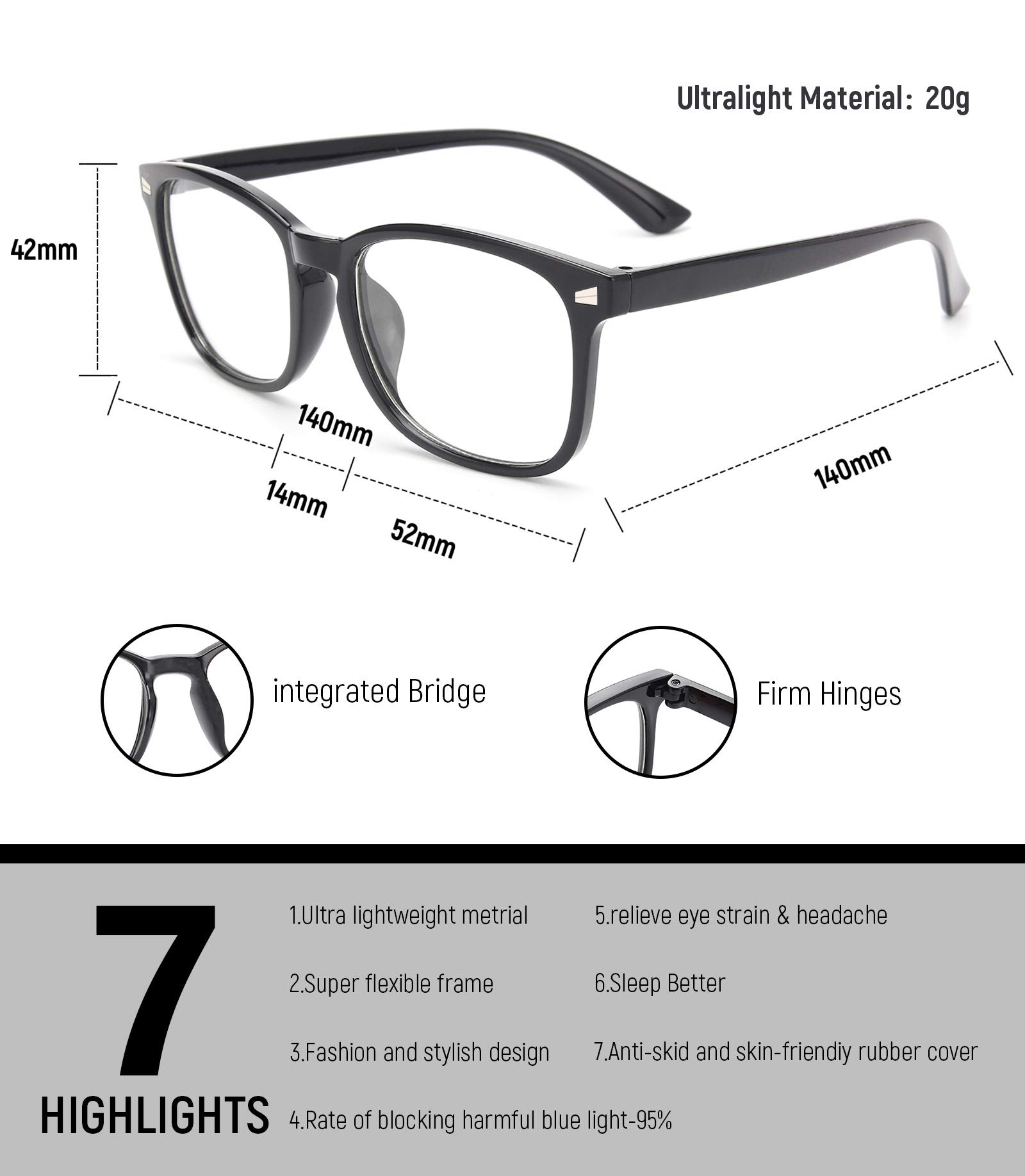 MIGSIR Blue Light Blocking Glasses for Computer Gaming, Fashion Fake Anti Eye Strain Eyeglasses for Women Men