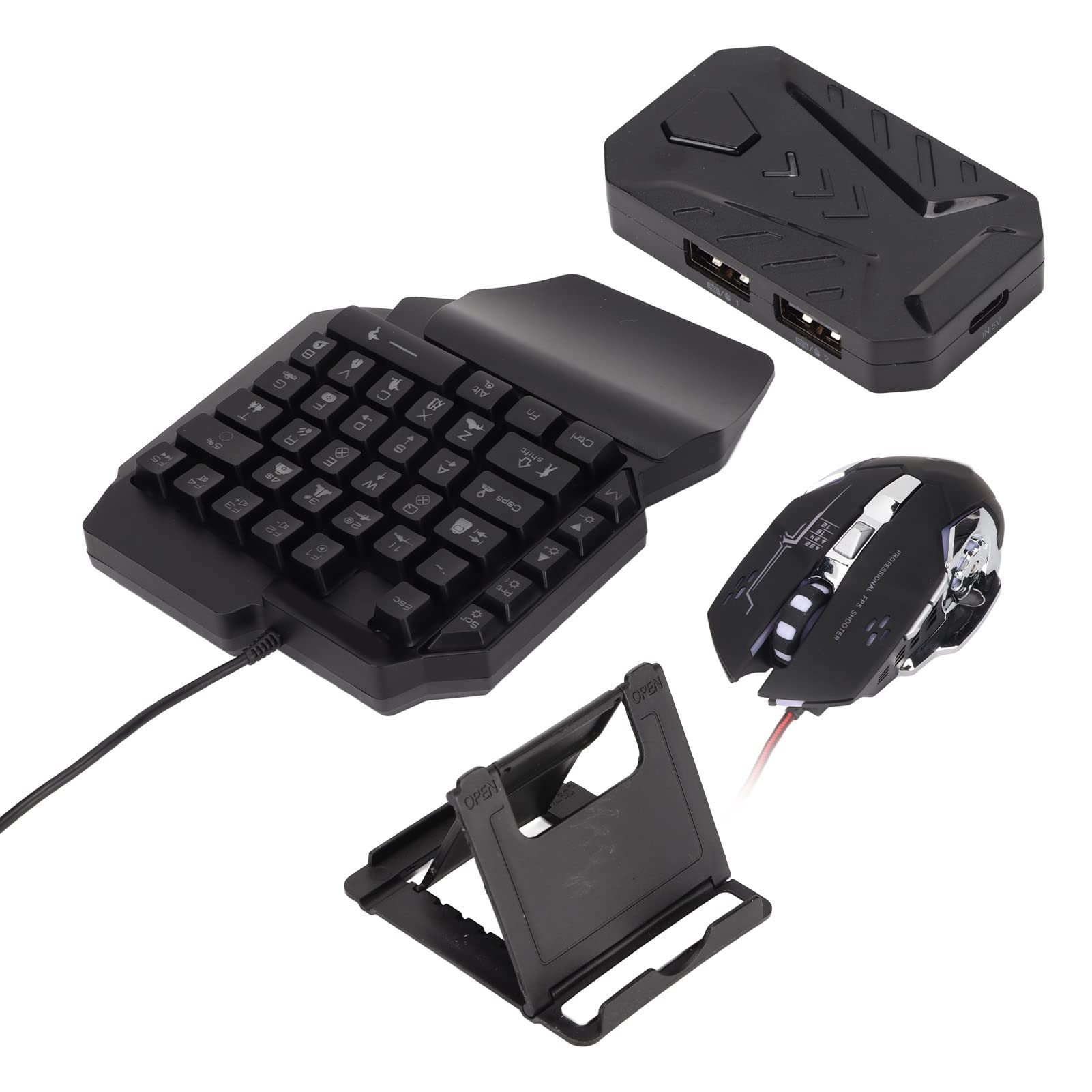RGB One Hand Mechanical Gaming Keyboard and Mouse, USB Wired 35 Keys Gaming Keyboard Mouse Combo with Mobile Game Controller Adapter Converter for Smartphone(Mix Pro+F6 Keyboard+G2