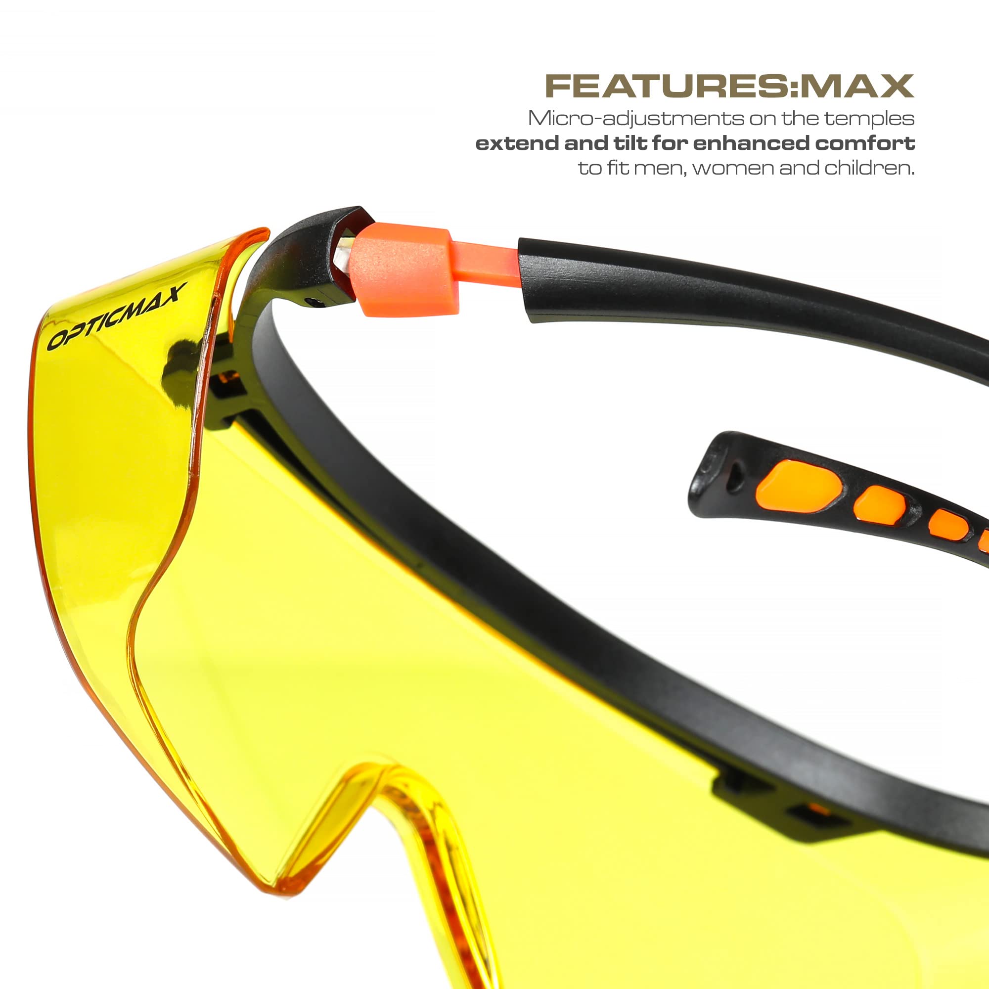 Optic Max Safety Glasses That Fit Over Your Prescription Eyewear. Anti- Fog & Scratch Wraparound Lenses, Adjustable Arms