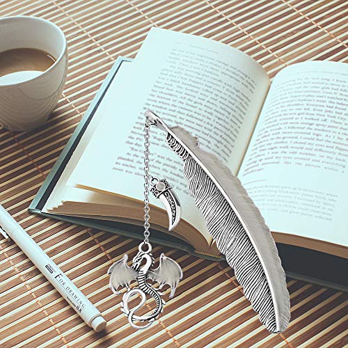 KUIYAI Glow in The Dark Luminous Bookmark Book Marker Creative Feather Book Lover Gift Reading Gifts (Dragon 2)