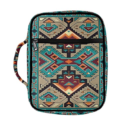 GLENLCWE Retro Style Boho Aztec Bible Bag Bible Cover for Women and Men Bible Bag with Pocket Durable Zipper Bible Holder Bag Carrying Case Portable