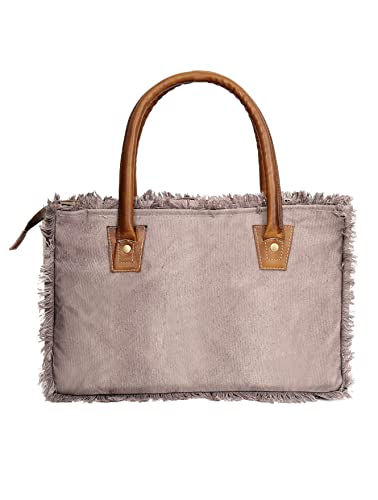 Ruzioon Upcycled Canvas Hand Bag, Upcycled Canvas & Cowhide Leather Tote Bag, Canvas Tote Bag for Women, Radiant Canvas Shoulder Bag