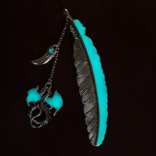 KUIYAI Glow in The Dark Luminous Bookmark Book Marker Creative Feather Book Lover Gift Reading Gifts (Dragon 2)