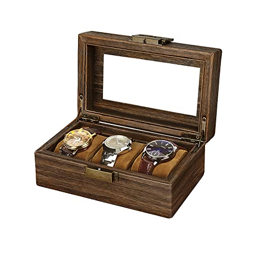 anyasun Watch Box for Men-PU Leather Watch Organizer,3 Slots Watches Display Case Storage Boxes with Glass Lid