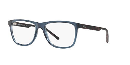 A|X ARMANI EXCHANGE Men's AX3048F Low Bridge Fit Rectangular Prescription Eyeglass Frames, Transparent Blue Dress/Demo Lens, 56 mm