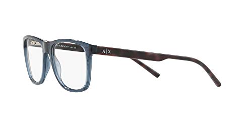 A|X ARMANI EXCHANGE Men's AX3048F Low Bridge Fit Rectangular Prescription Eyeglass Frames, Transparent Blue Dress/Demo Lens, 56 mm