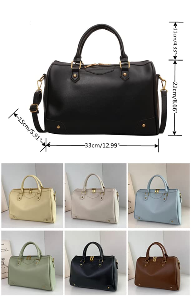 HANDAFA Boston Bag Zip Tote Handbag Vintage Shoulder Handbag With Adjustable Strap For Women(Black)