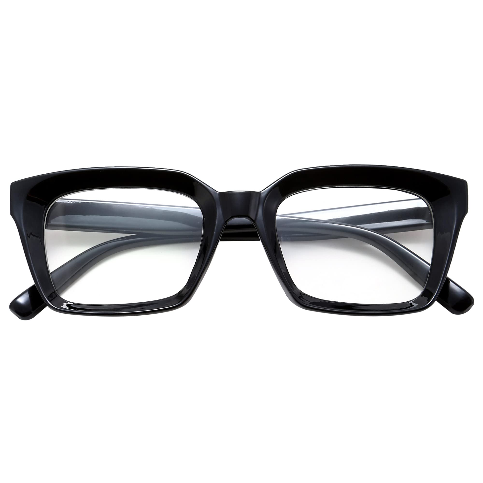 Kursan Classic Non Prescription Clear Lens Glasses for Women Men Thick Square Frame Eyeglasses (2 Pack Bright Black)