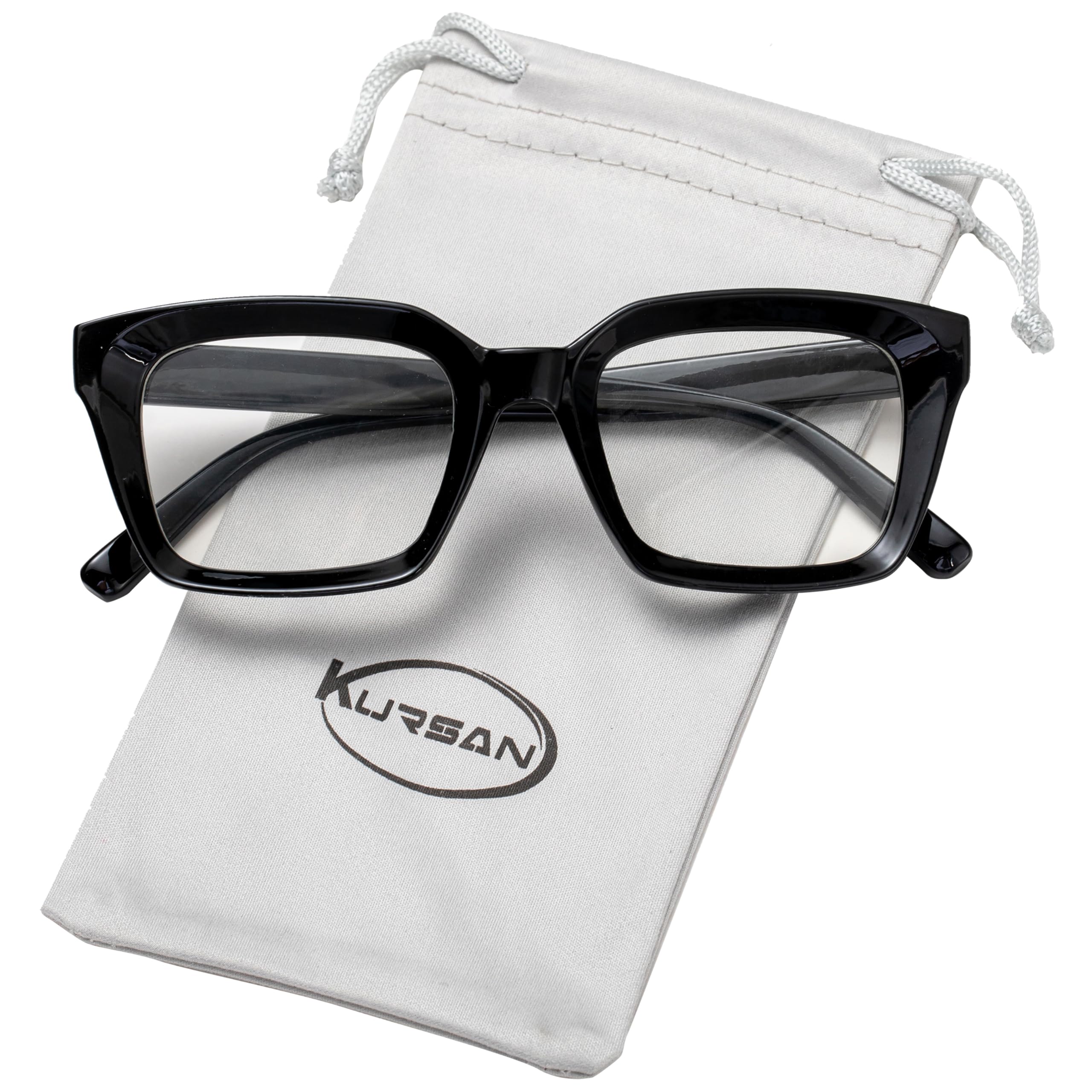 Kursan Classic Non Prescription Clear Lens Glasses for Women Men Thick Square Frame Eyeglasses (2 Pack Bright Black)