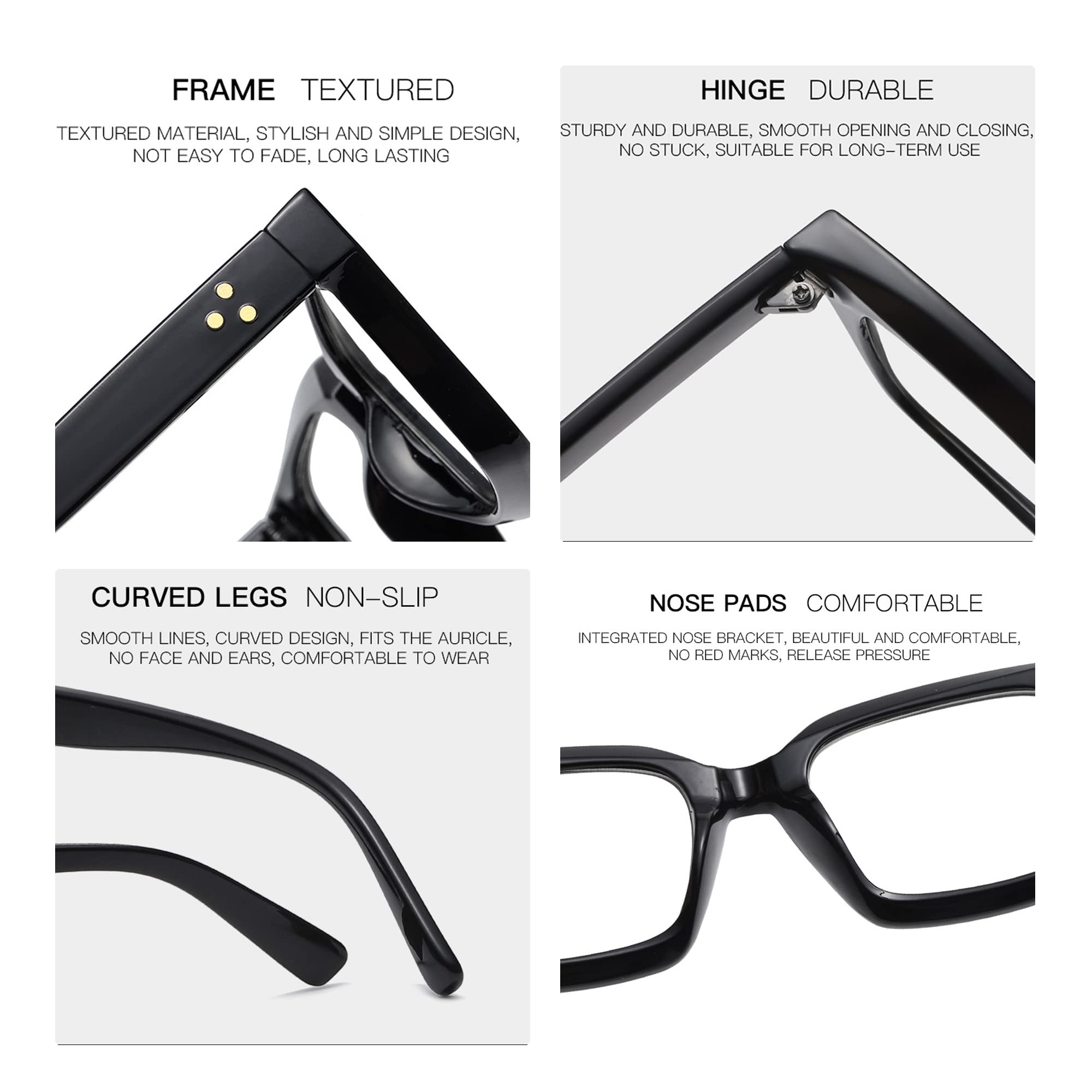 Kursan Classic Non Prescription Clear Lens Glasses for Women Men Thick Square Frame Eyeglasses (2 Pack Bright Black)