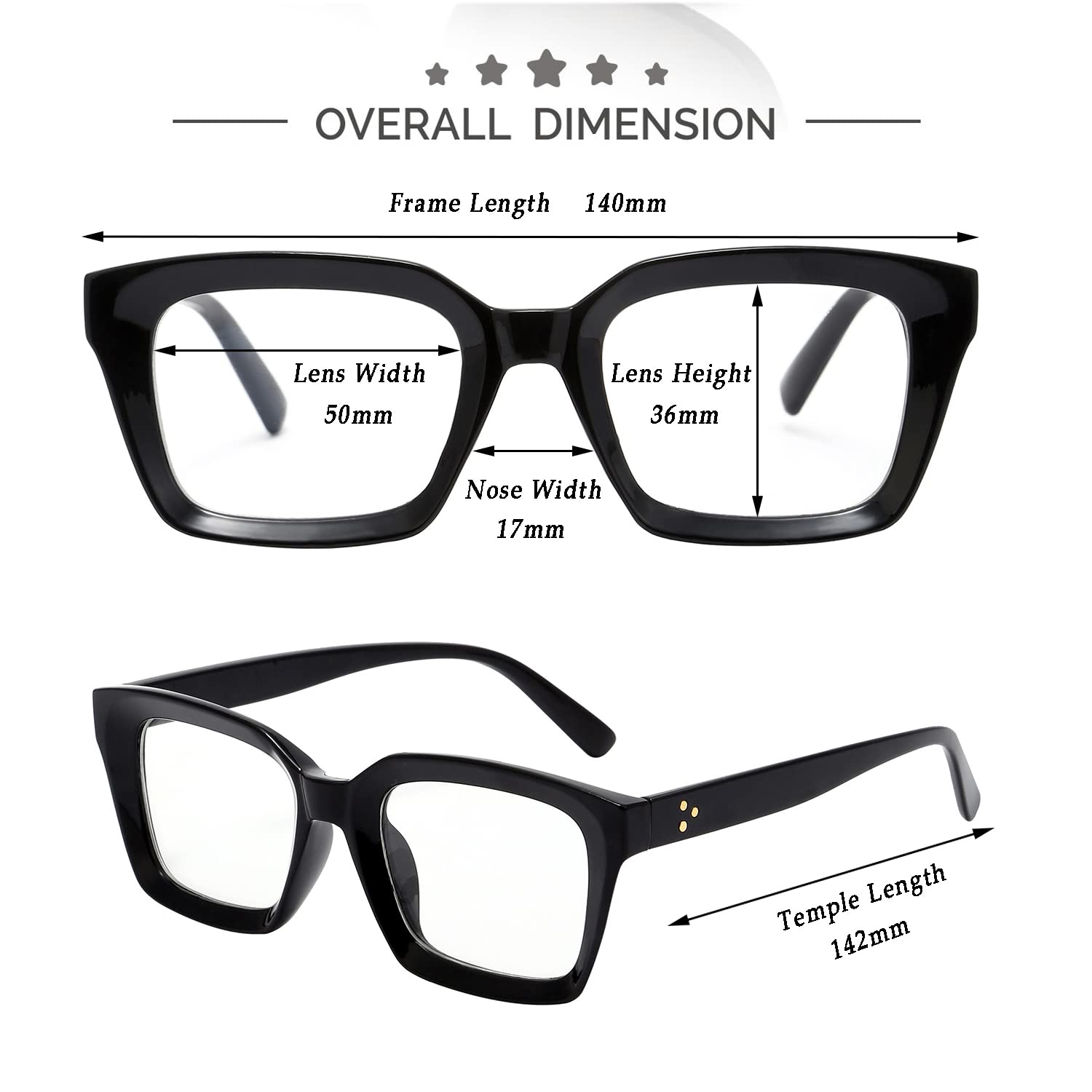 Kursan Classic Non Prescription Clear Lens Glasses for Women Men Thick Square Frame Eyeglasses (2 Pack Bright Black)