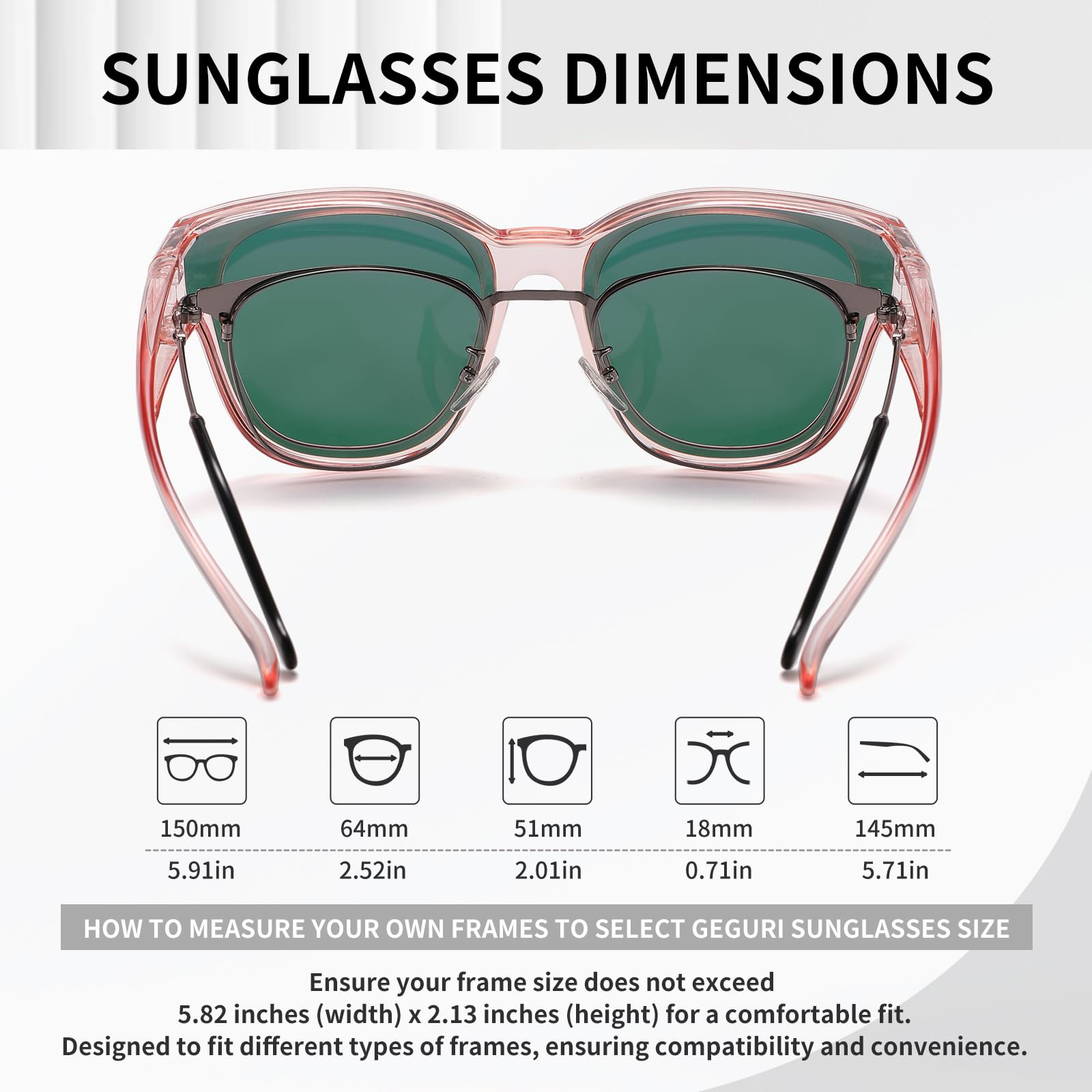 GEGURI Polarized Sunglasses Fit Over Glasses for Men Women, Oversized Square Sun Glasses UV400 Protection Shades