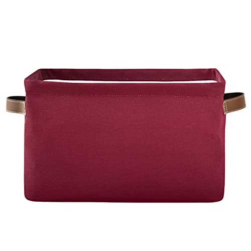 xigua Burgundy Red Solid Color Foldable Storage Basket for Shelves, Collapsible Waterproof Sturdy Fabric Storage Bin with Handles, Canvas Storage Cube for Organizing Shelf Nursery Home Closet 1PCS