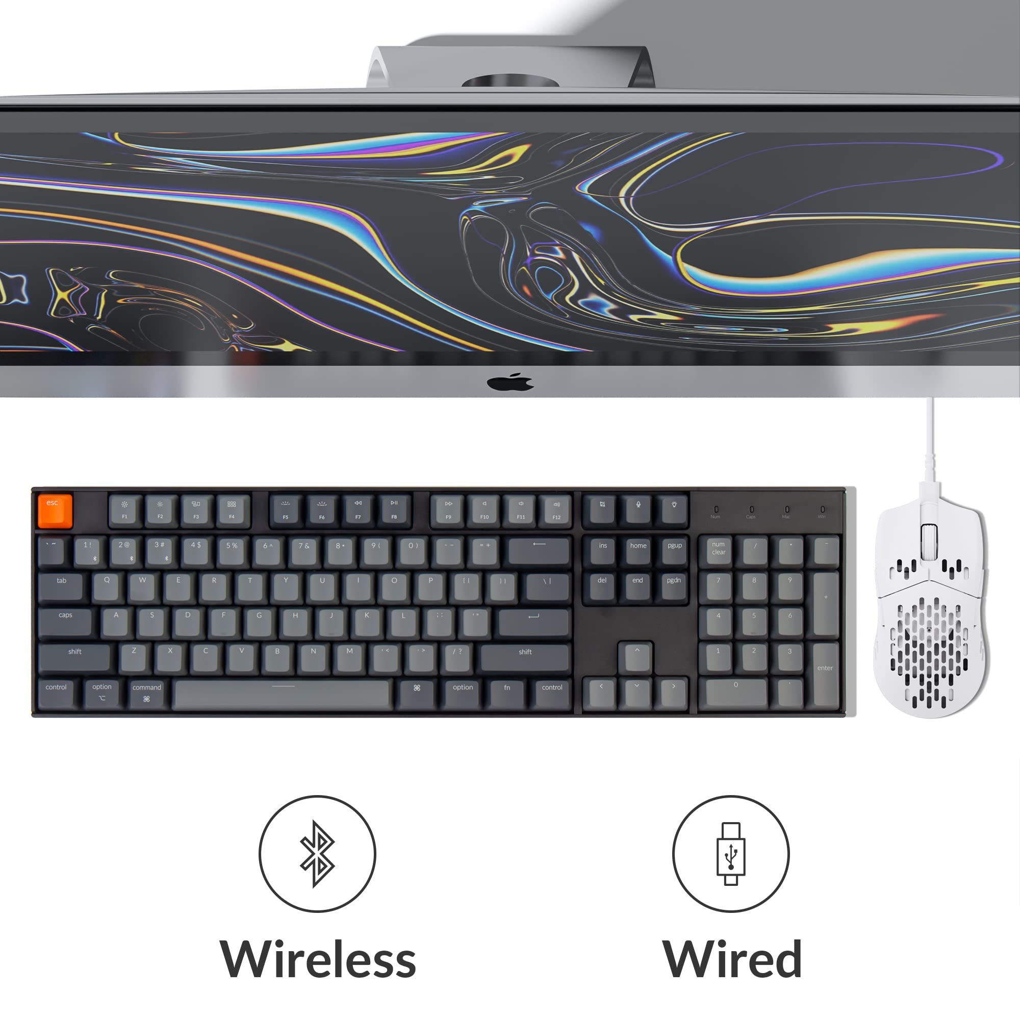 Keychron K10 Full Size 104 Keys Bluetooth Wireless Mechanical Gaming Keyboard for Mac Windows with Gateron G Pro Red Switch, Multitasking/White LED Backlight/USB C Wired Computer Keyboard