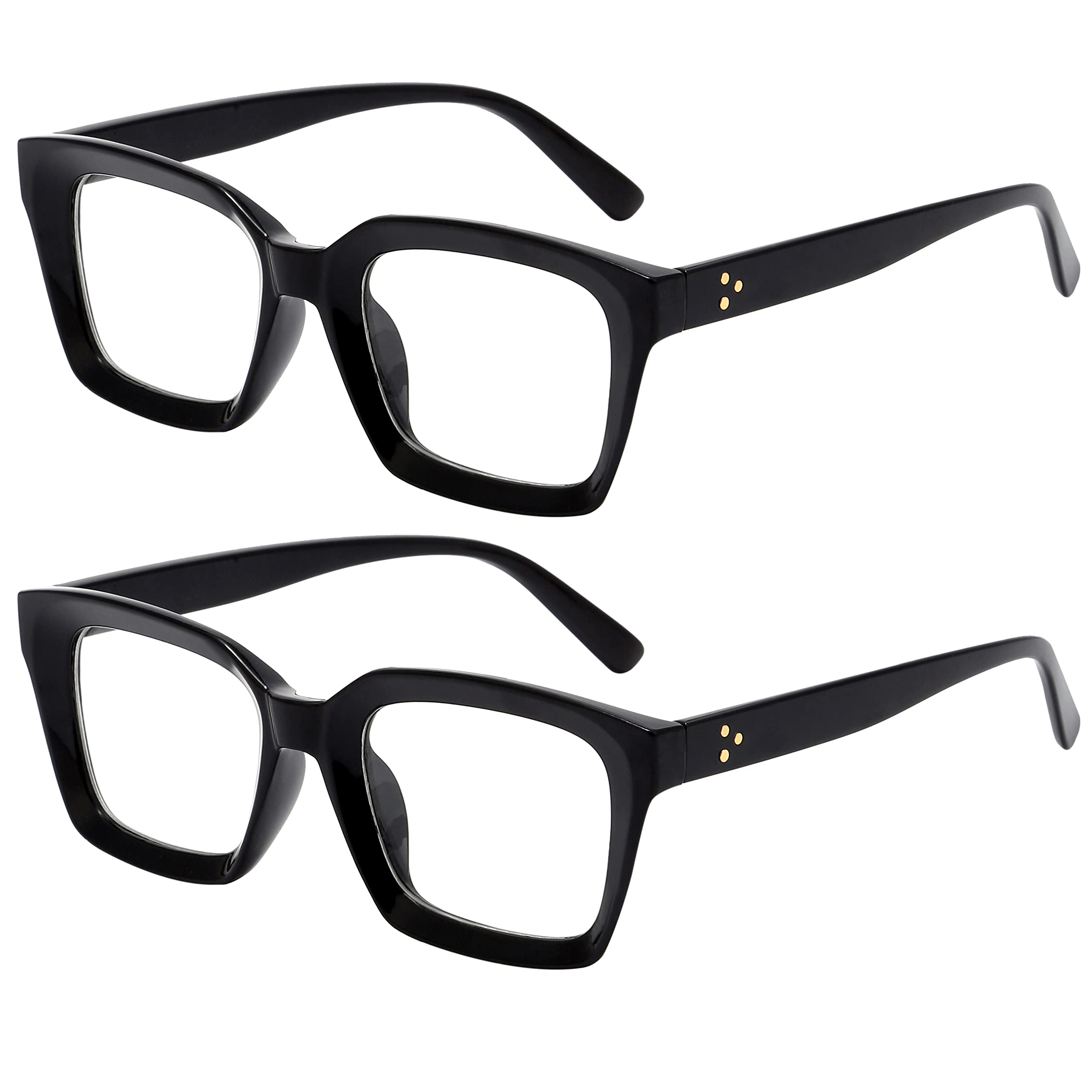 Kursan Classic Non Prescription Clear Lens Glasses for Women Men Thick Square Frame Eyeglasses (2 Pack Bright Black)
