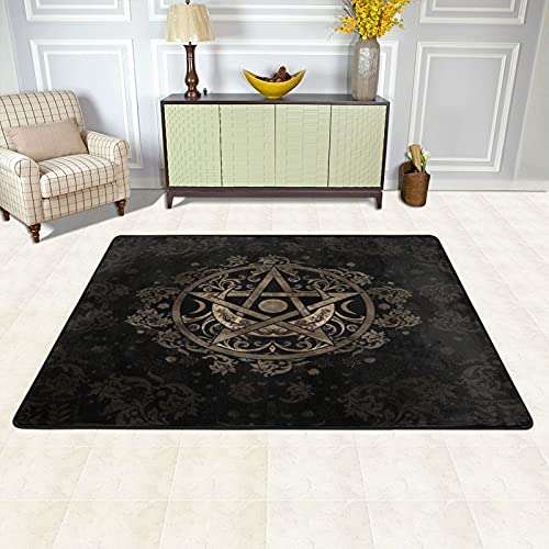 Triple Moon Goddess Wiccan Gold Pentagram Non Slip Mats Doormat Entry Rug Floor Carpet for Living Room Indoor Outdoor Throw Rugs 36"x24"