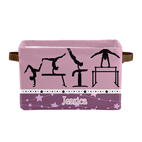 Gymnast Move Stars Red Pink Foldable Custom Personalized Name Storage Bins Basket Cubic Clothes Supplies Organizer,Durable Handle