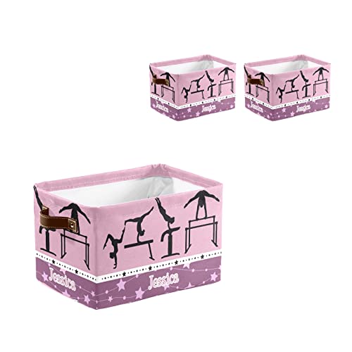 Gymnast Move Stars Red Pink Foldable Custom Personalized Name Storage Bins Basket Cubic Clothes Supplies Organizer,Durable Handle