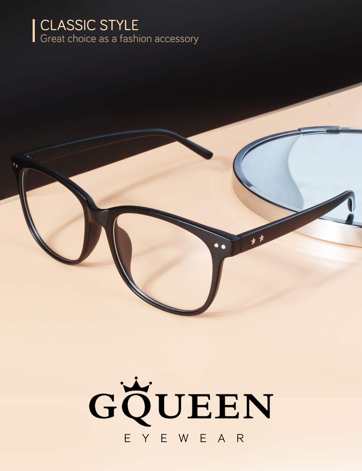 GQUEEN Fake Glasses Oversized Non Prescription Glasses Clear Lens Glasses for Women Men Eyeglasses Matte Black, 201581