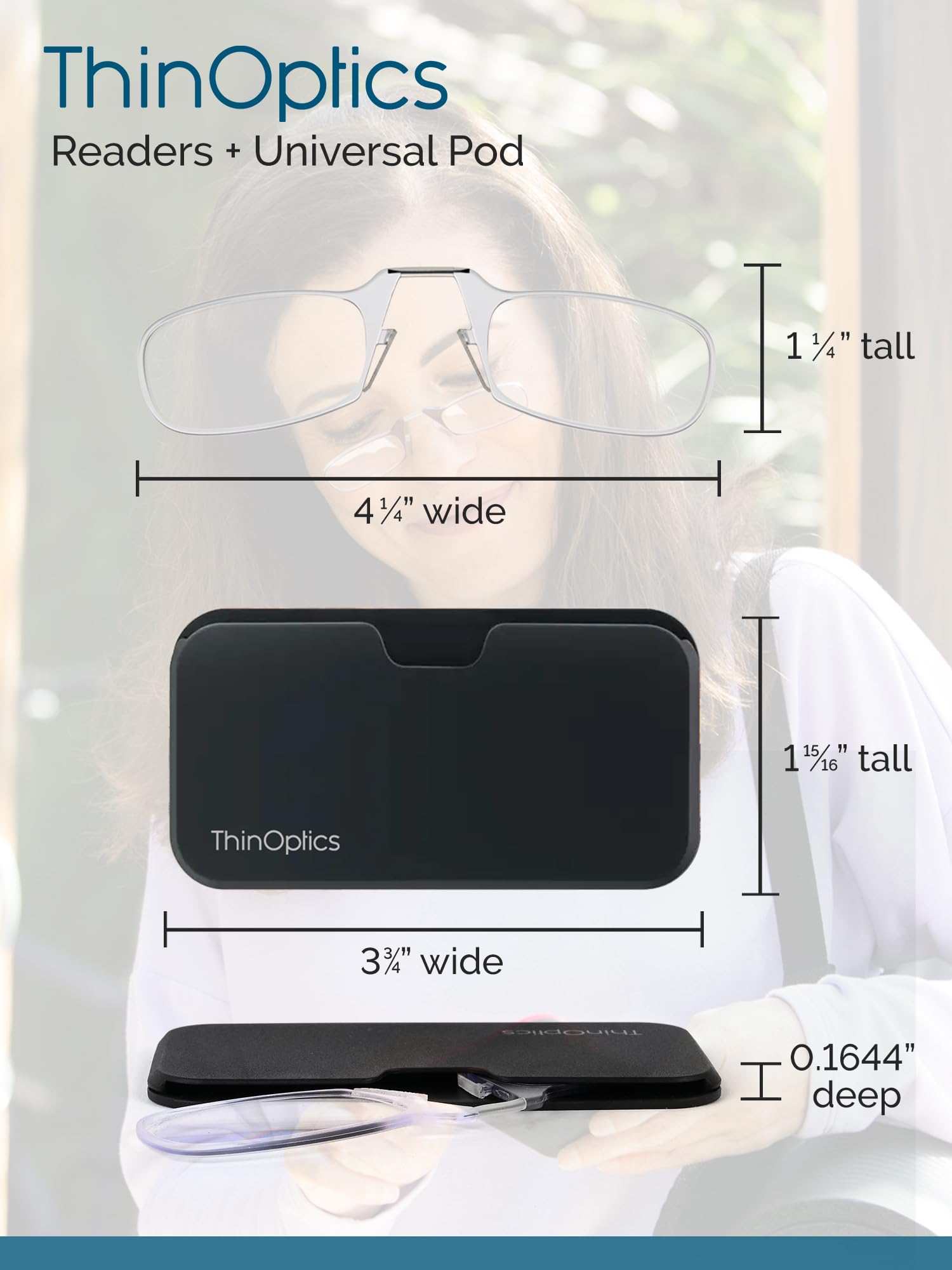 ThinOptics Keychain Case and Readers Rectangular Reading Glasses, Black,Lens Width: 44.45 Millimeters