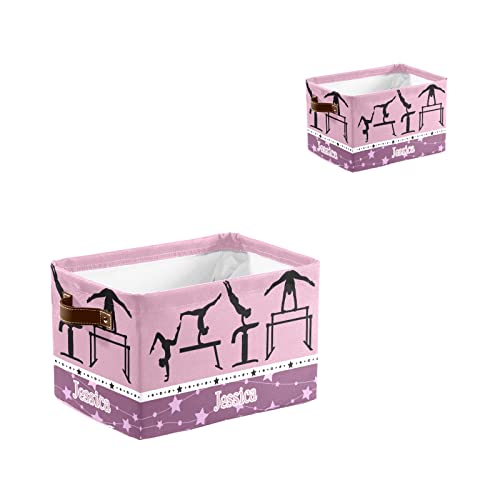 Gymnast Move Stars Red Pink Foldable Custom Personalized Name Storage Bins Basket Cubic Clothes Supplies Organizer,Durable Handle