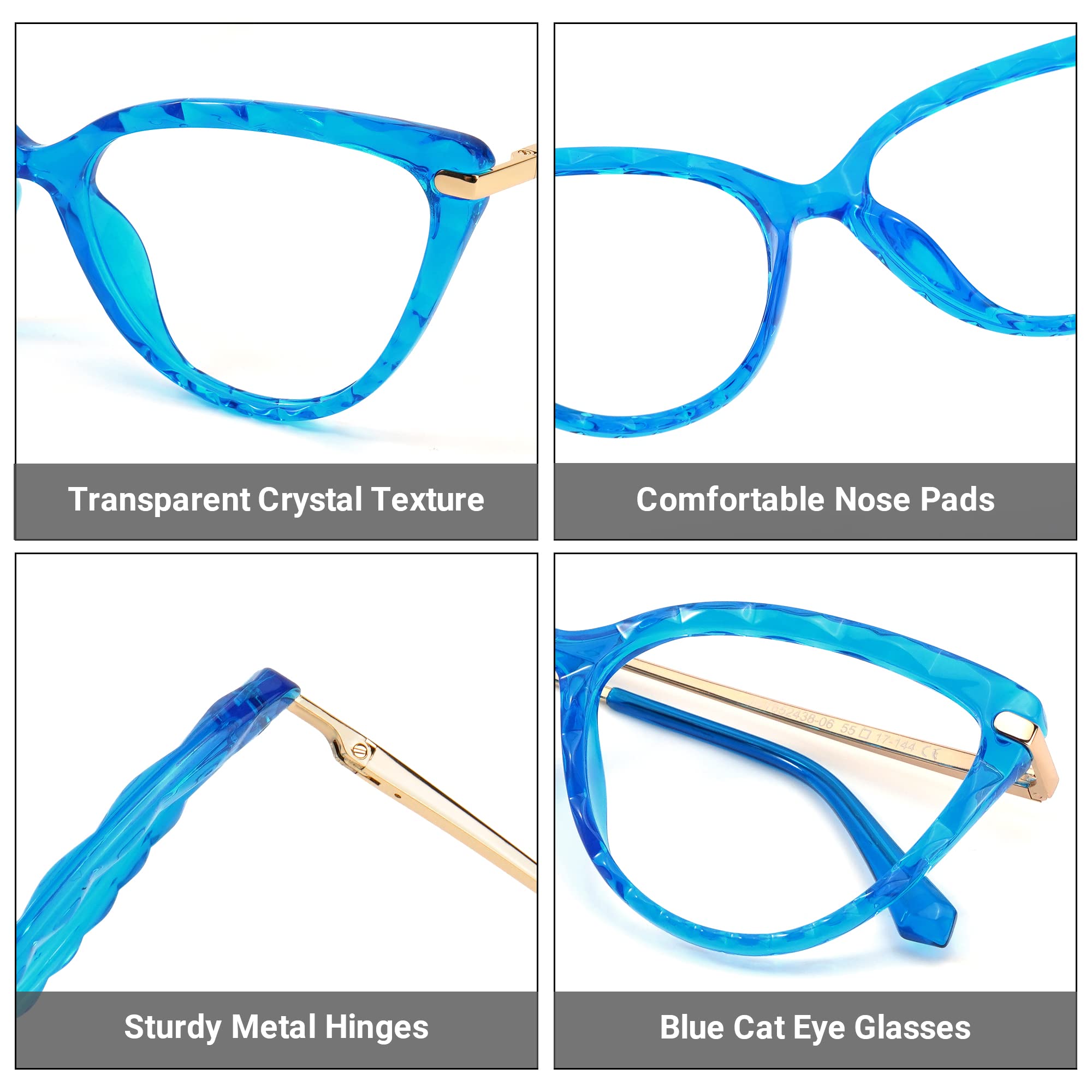 Zeelool Women's Trendy Crystal TR90 Oversized Cat Eye Glasses with Non-prescription Clear Lens Lucas ZOT652438-06 Blue