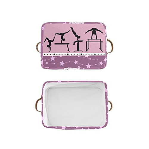 Gymnast Move Stars Red Pink Foldable Custom Personalized Name Storage Bins Basket Cubic Clothes Supplies Organizer,Durable Handle