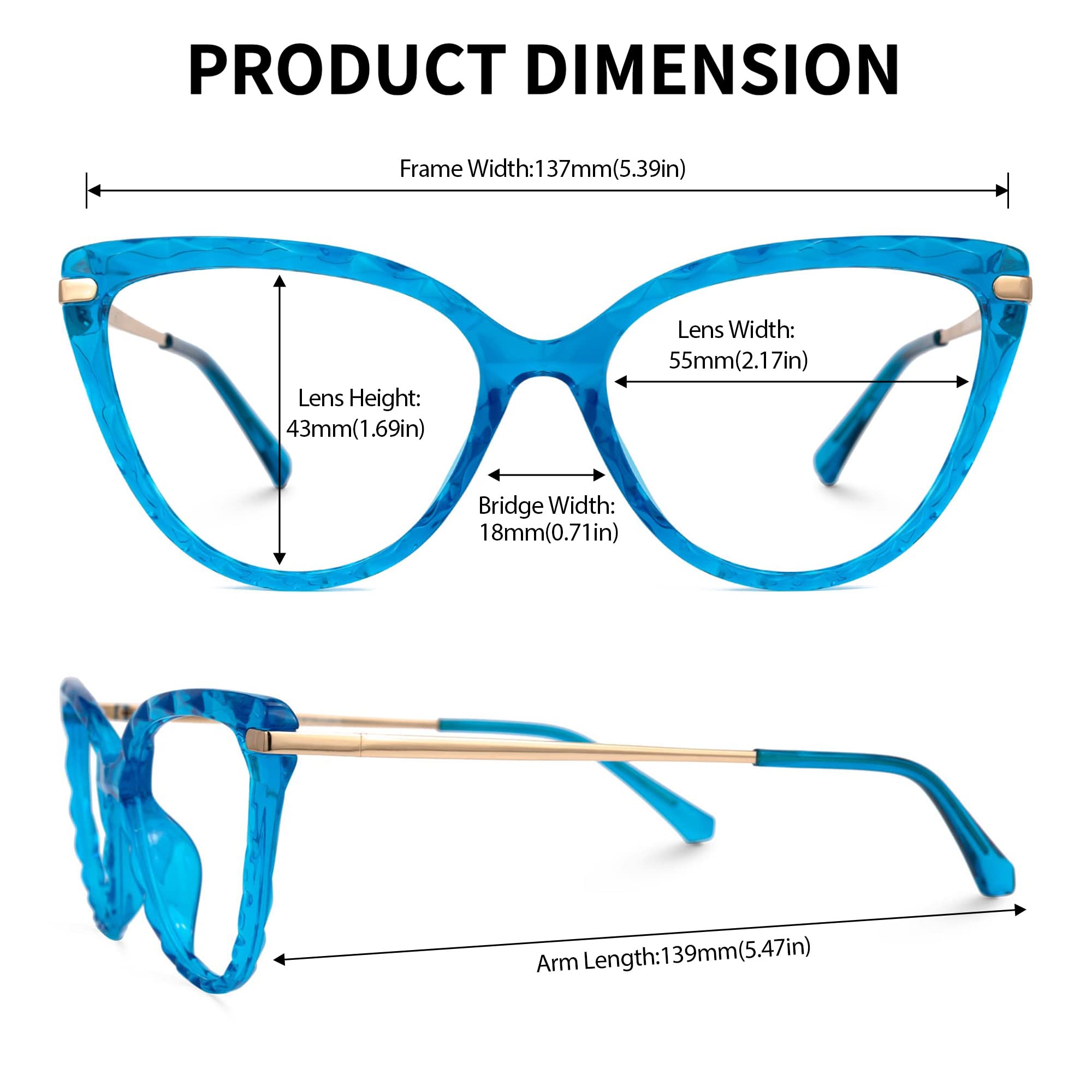 Zeelool Women's Trendy Crystal TR90 Oversized Cat Eye Glasses with Non-prescription Clear Lens Lucas ZOT652438-06 Blue