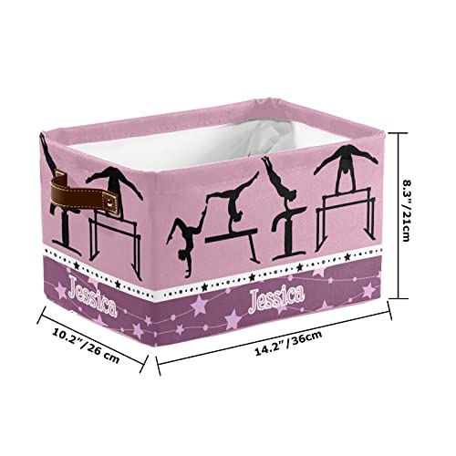 Gymnast Move Stars Red Pink Foldable Custom Personalized Name Storage Bins Basket Cubic Clothes Supplies Organizer,Durable Handle