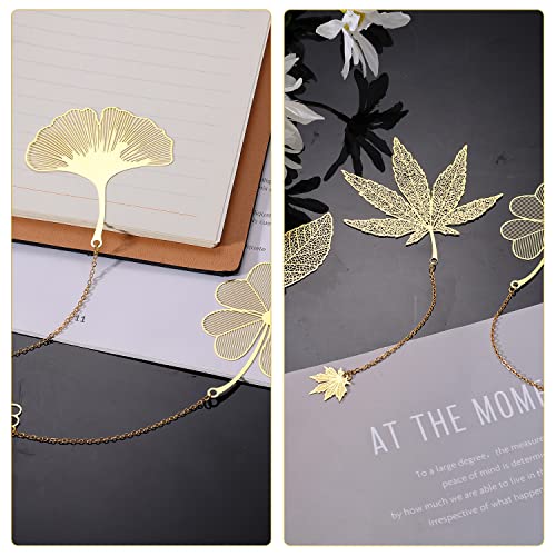 6pcs Metal Leaf Bookmarks, Hollow Metal Bookmarks with Chain or Pendant Bookmarks Metal for Book Lovers Men Women