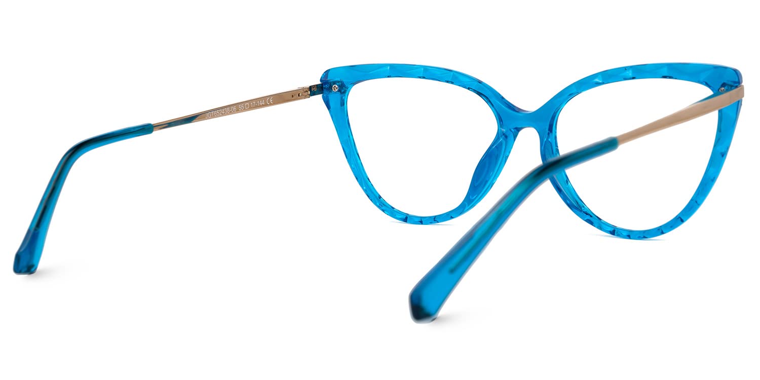 Zeelool Women's Trendy Crystal TR90 Oversized Cat Eye Glasses with Non-prescription Clear Lens Lucas ZOT652438-06 Blue