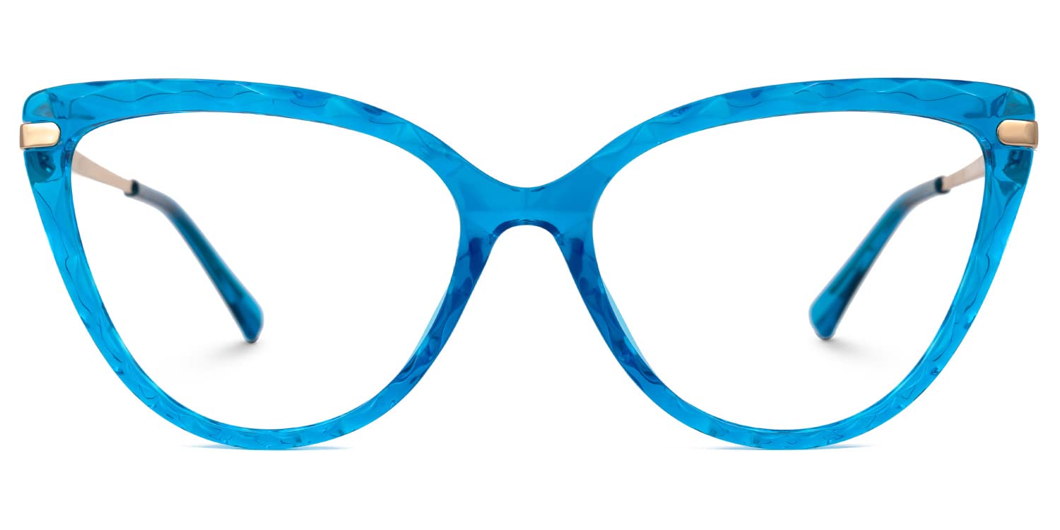 Zeelool Women's Trendy Crystal TR90 Oversized Cat Eye Glasses with Non-prescription Clear Lens Lucas ZOT652438-06 Blue
