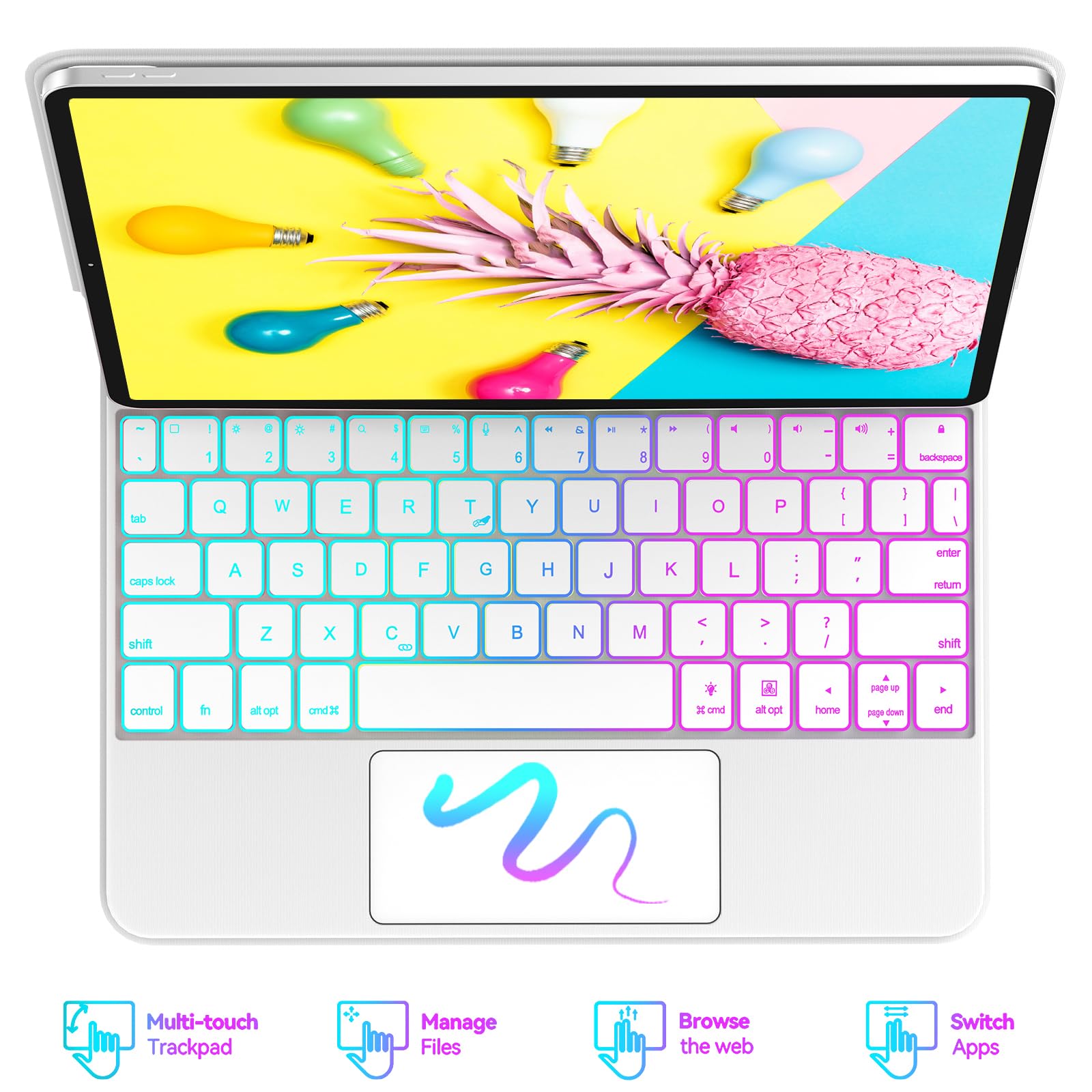 Magnetic Floating Keyboard Case for iPad Air 5th/4th Gen 10.9”, Magic Keyboard Case, 7 Color Backlit, Wireless Keyboard for iPad Pro 11 2022 4th/3rd/2nd/1st Gen, Support Apple Pencil Charging, White
