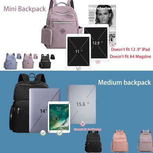 VAYEAH Medium Nylon Backpack for Women Lightweight Small Backpack Purse Travel Daypack (Black)