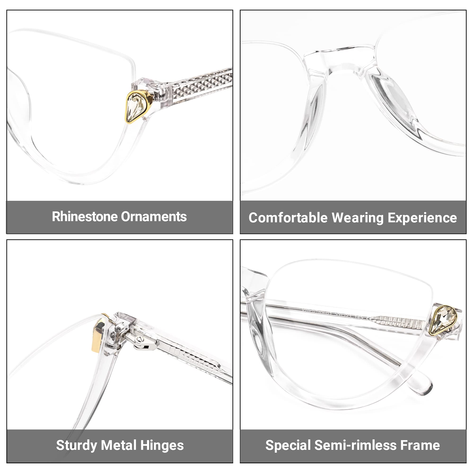 Zeelool Stylish Semi-rimless Cat Eye Glasses Frame for Women with Non-prescription Clear Lens Felicia VHP0189-01 Crystal