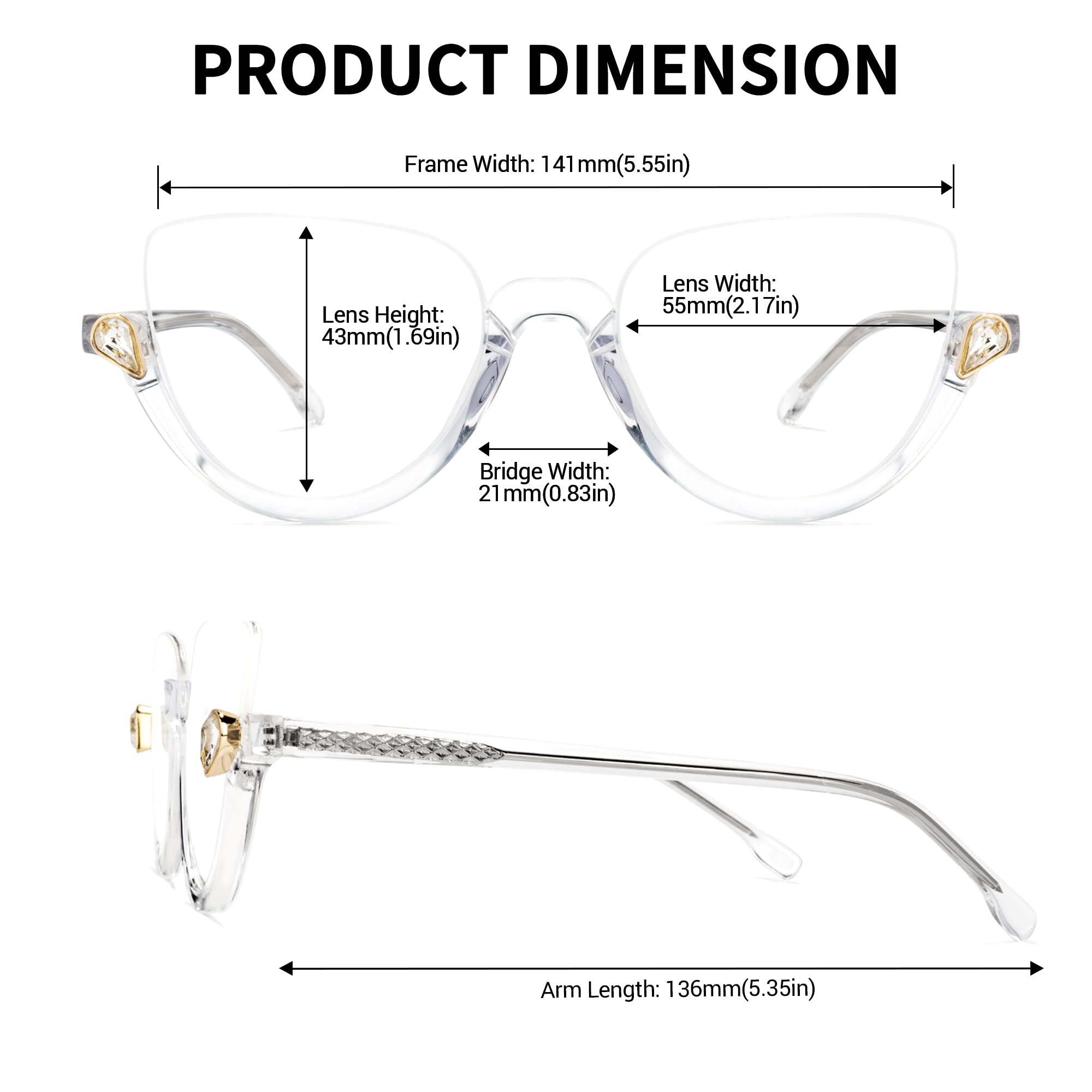 Zeelool Stylish Semi-rimless Cat Eye Glasses Frame for Women with Non-prescription Clear Lens Felicia VHP0189-01 Crystal